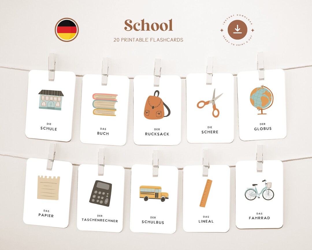 SCHOOL • German • Printable Flashcards • Three-part Montessori Cards ...