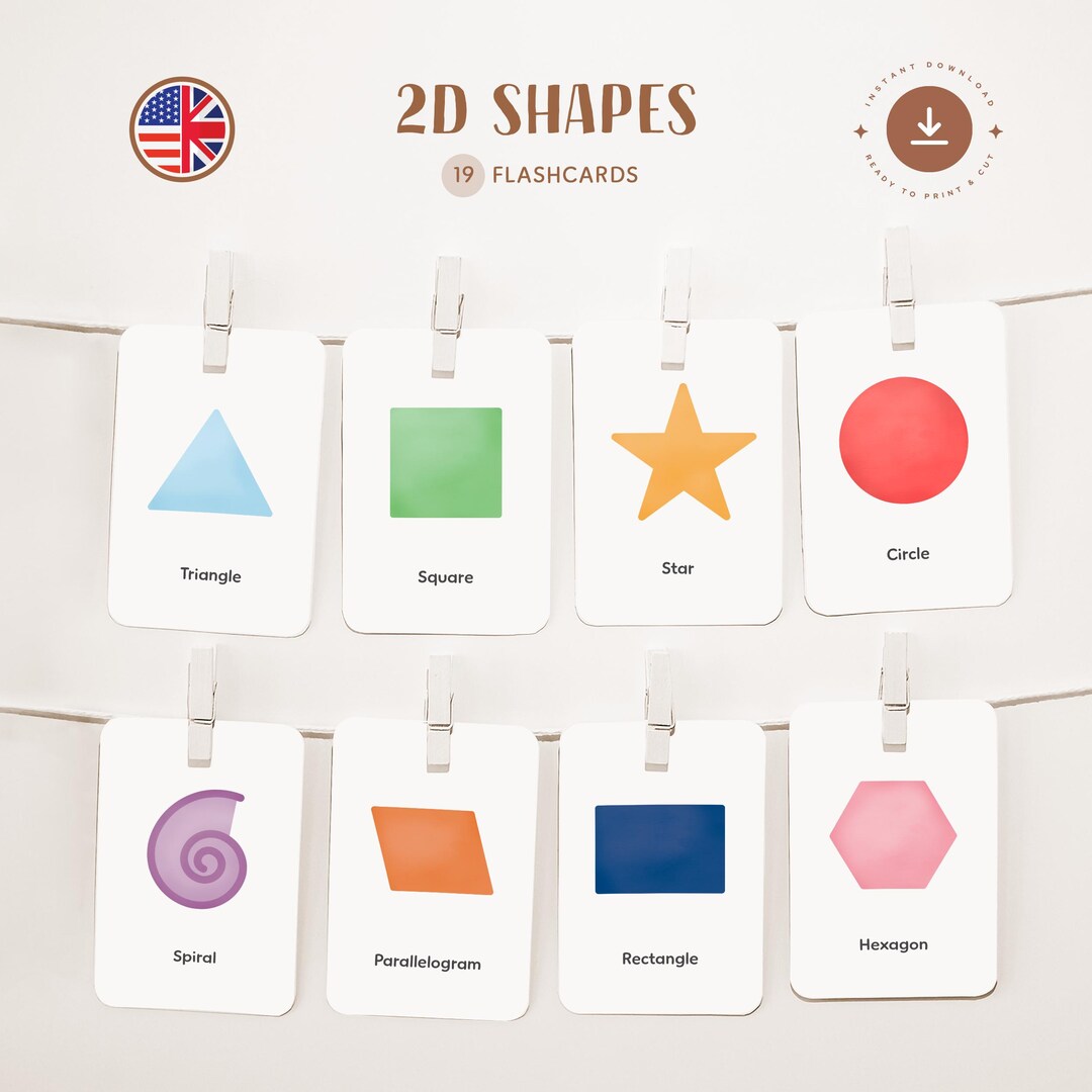 2D SHAPES • English • Printable Flashcards • Three-part Montessori ...