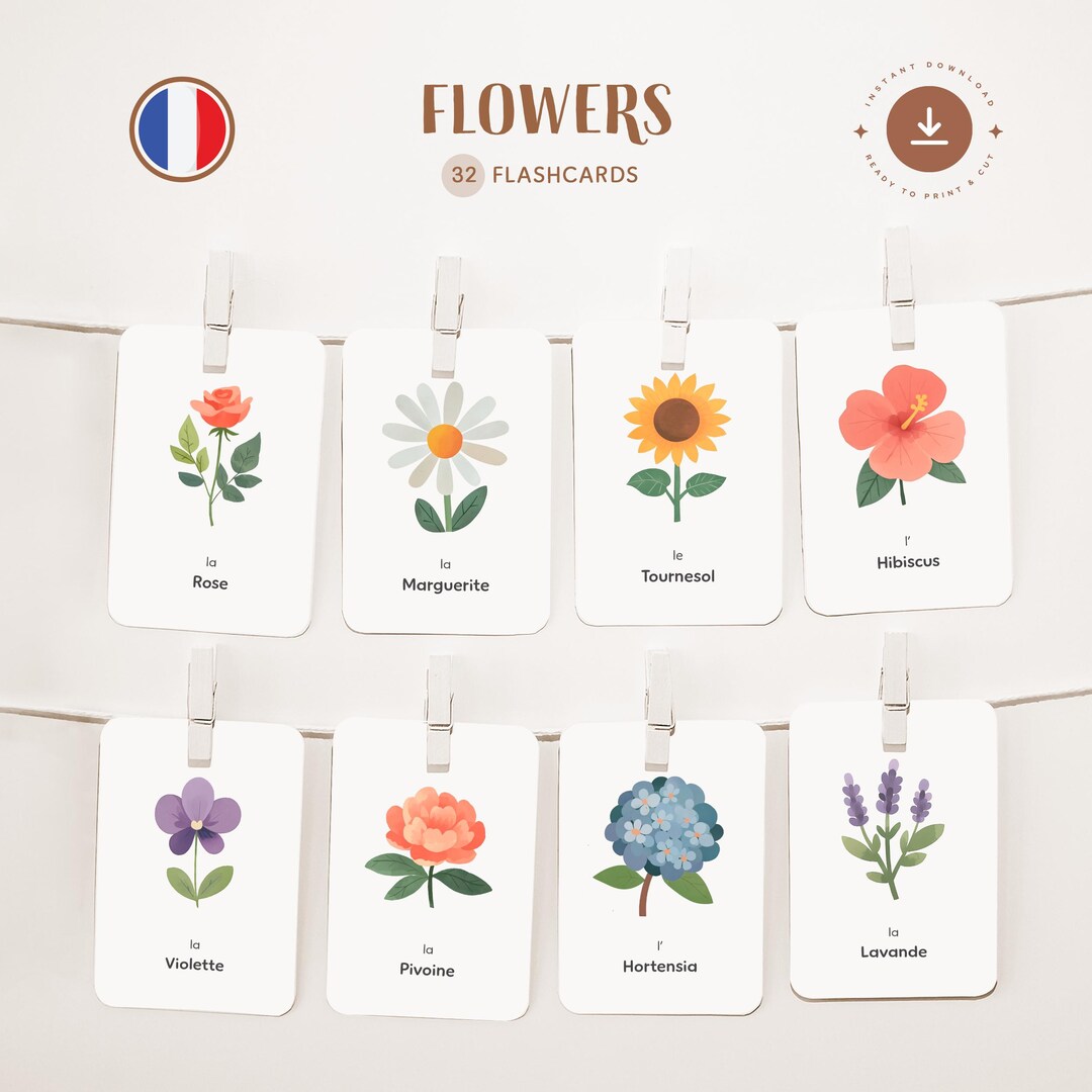 FLOWERS • French • Printable Flashcards • Three-part Montessori Cards ...