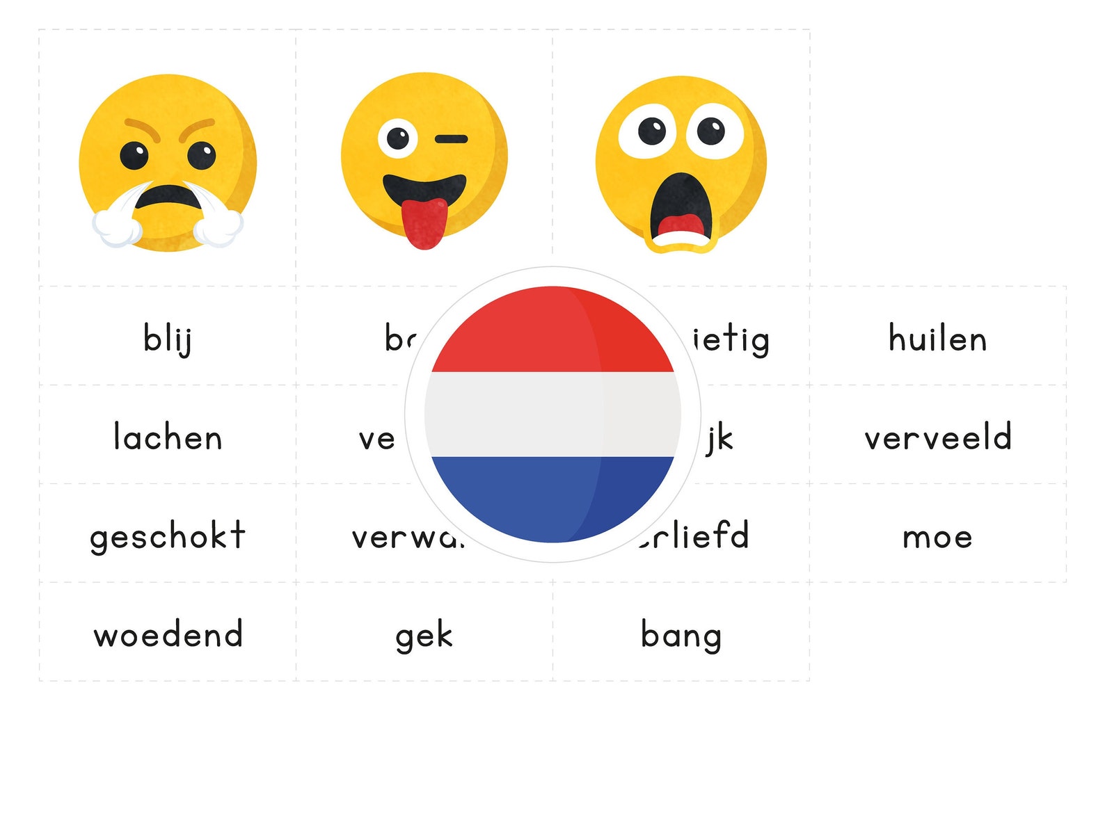 EMOTIONS Dutch Printable Flashcards Three-part Montessori Cards - Etsy