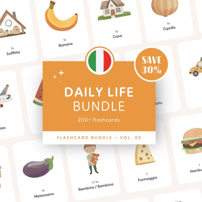 DAILY LIFE BUNDLE • Italian • Printable Flashcards • Three-part ...