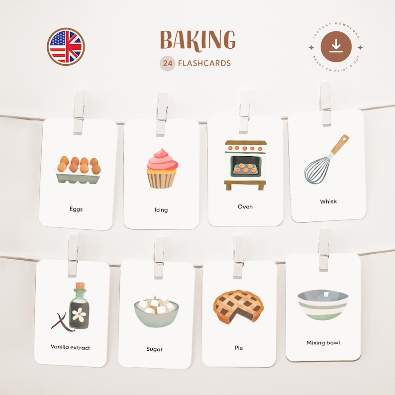 BAKING • English • Printable Flashcards • Three-part Montessori Cards ...