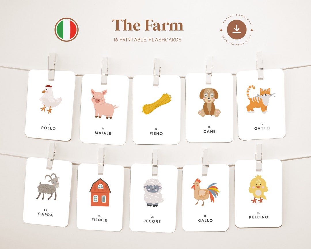 FARM ANIMALS Italian Printable Flashcards Three-part Montessori Cards ...