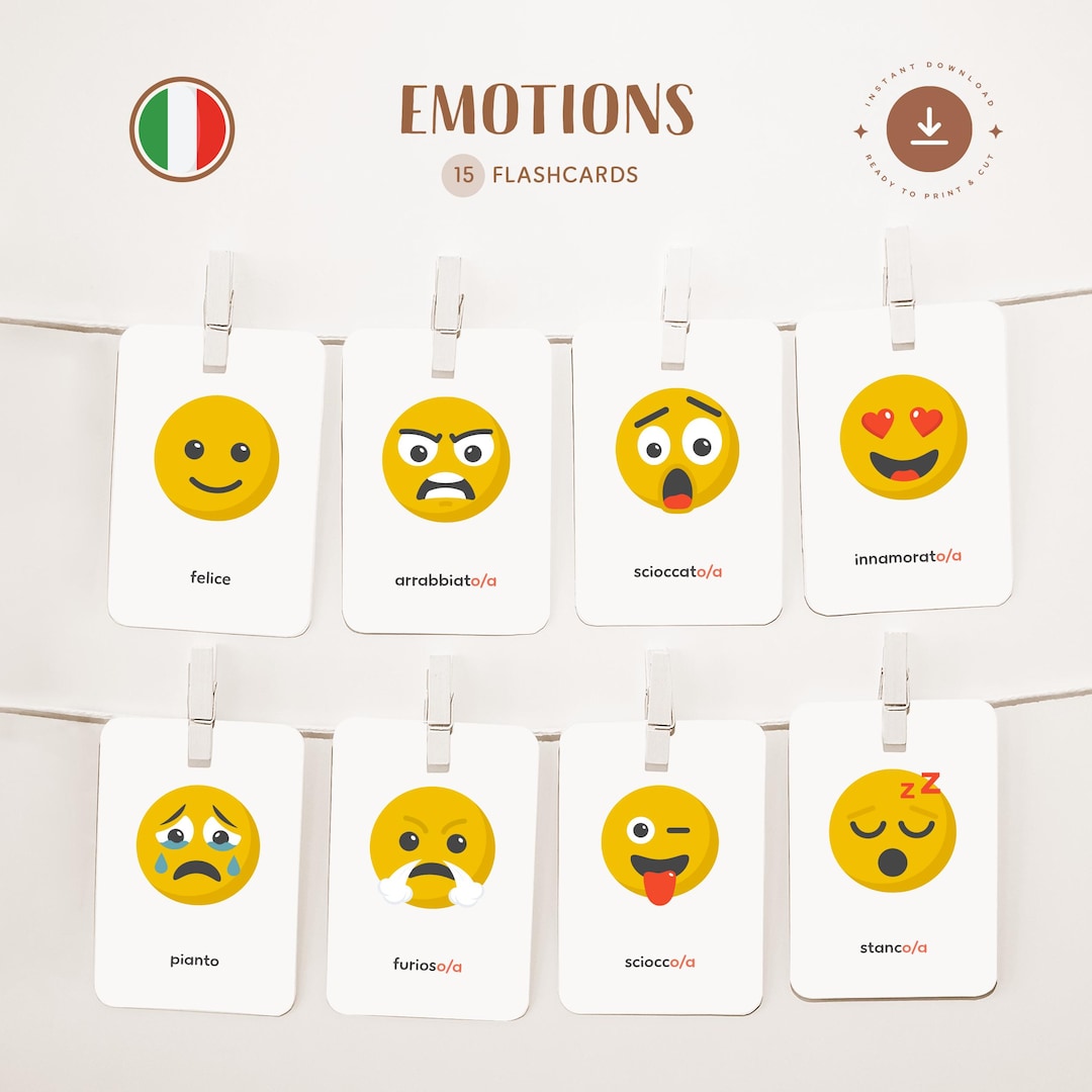EMOTIONS • Italian • Printable Flashcards • Three-part Montessori Cards ...