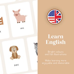 FARM ANIMALS English Printable Flashcards Three-part Montessori Cards ...