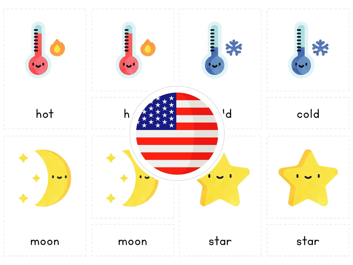 WEATHER English Printable Flashcards Three-part | Etsy