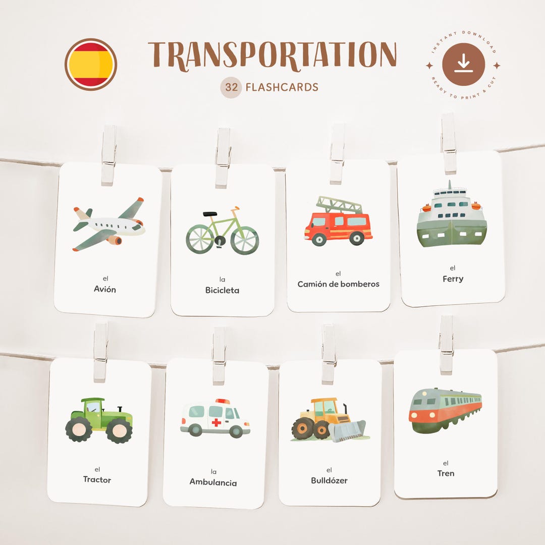 TRANSPORTATION • Spanish • Printable Flashcards • Three-part Montessori ...