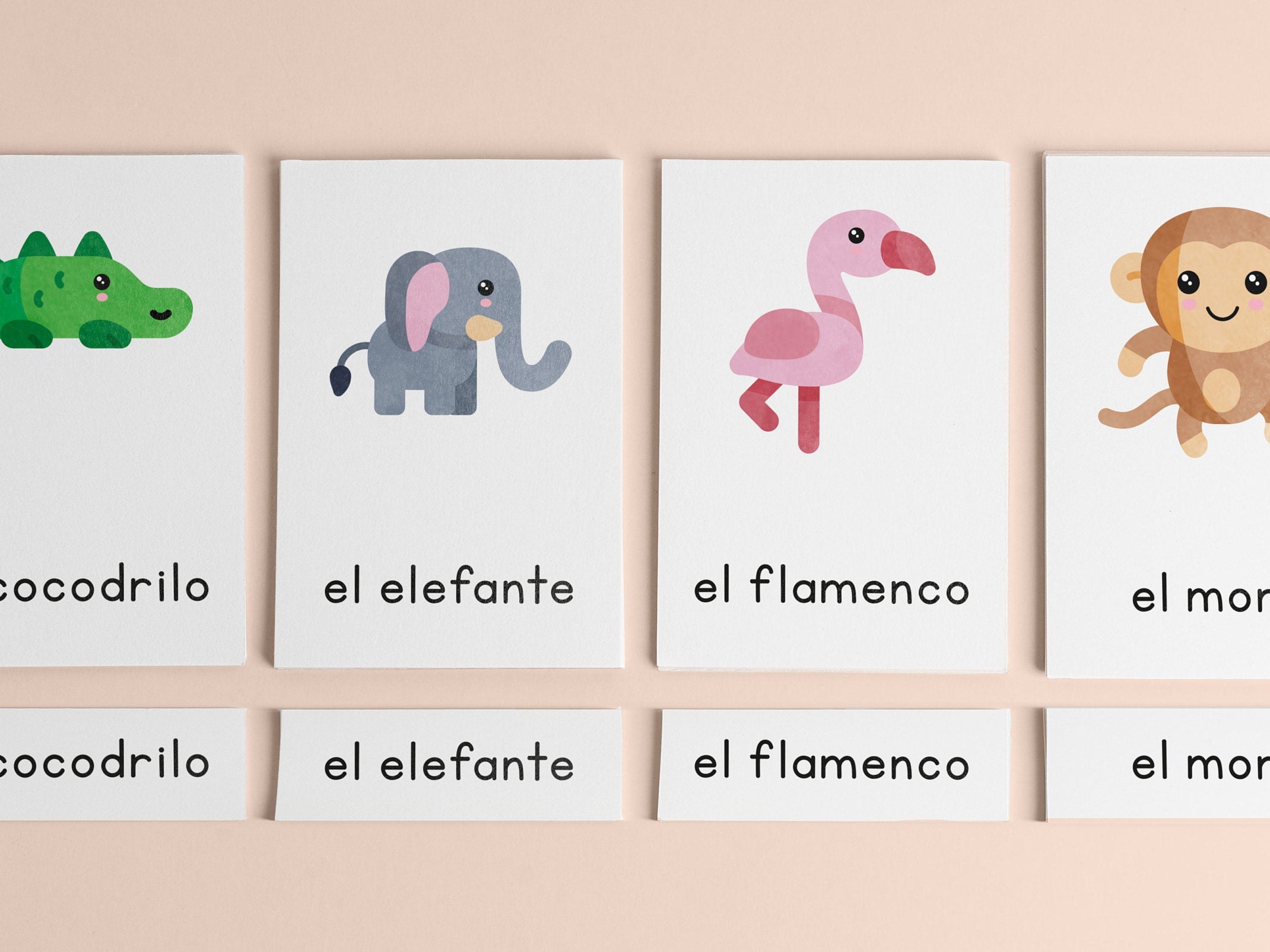 JUNGLE ANIMALS Spanish Printable Flashcards Three-part Montessori Cards ...