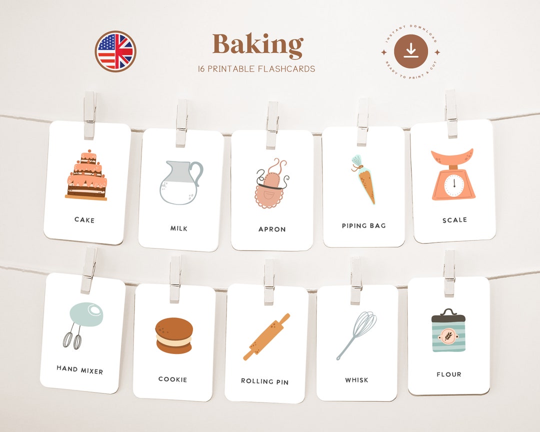 BAKING English Printable Flashcards Three-part Montessori Cards ...