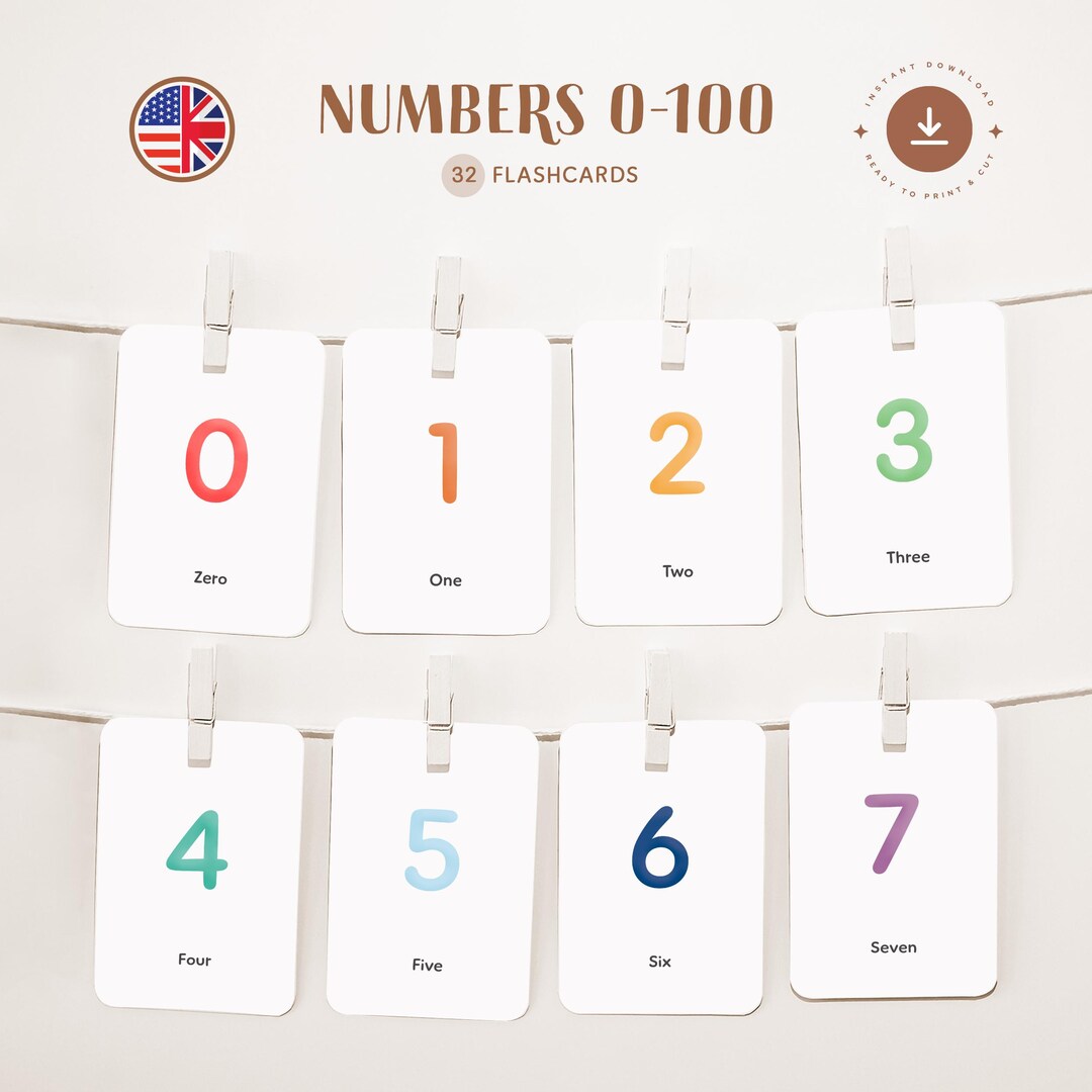 NUMBERS (0-100) • English • Printable Flashcards • Three-part ...