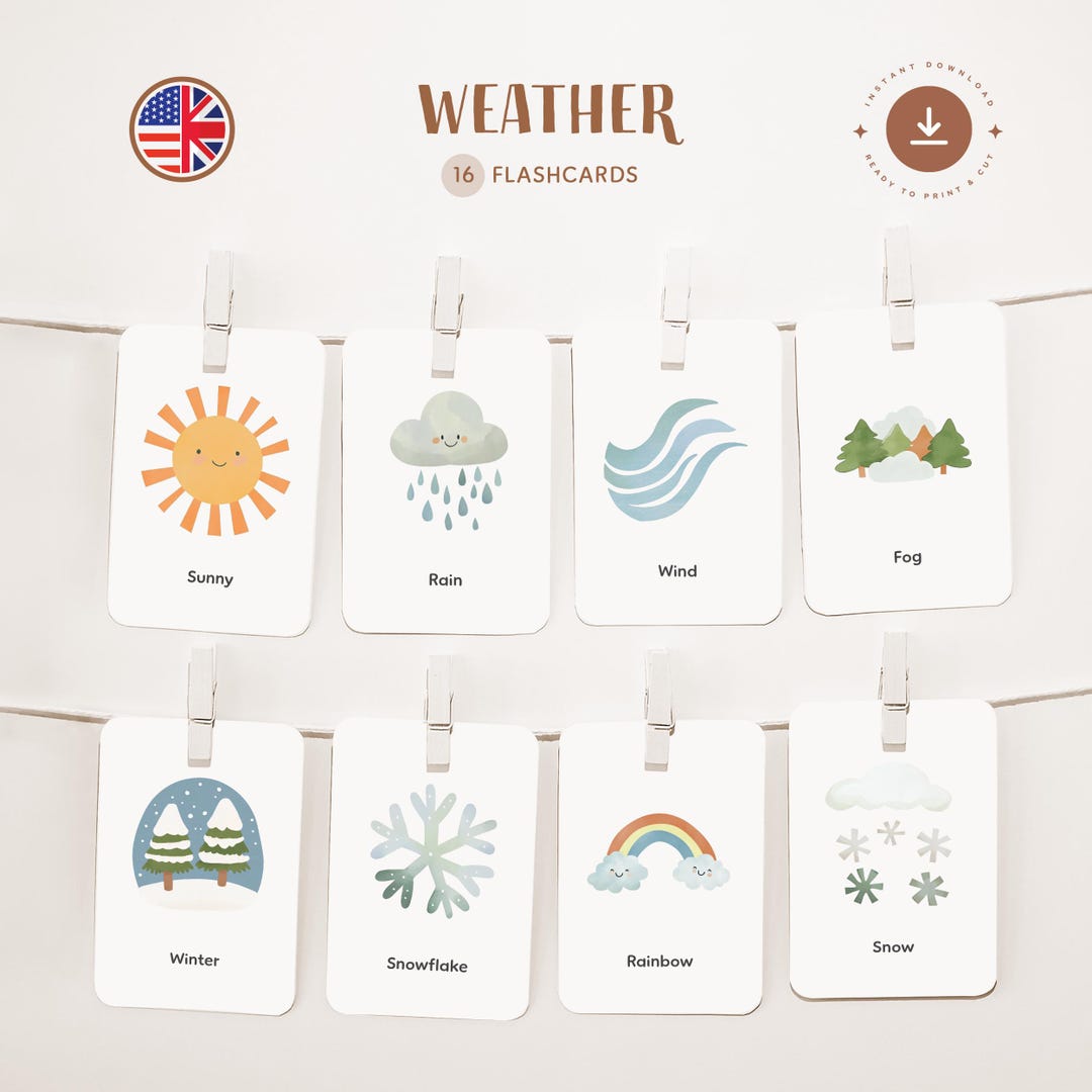 WEATHER • English • Printable Flashcards • Three-part Montessori Cards ...