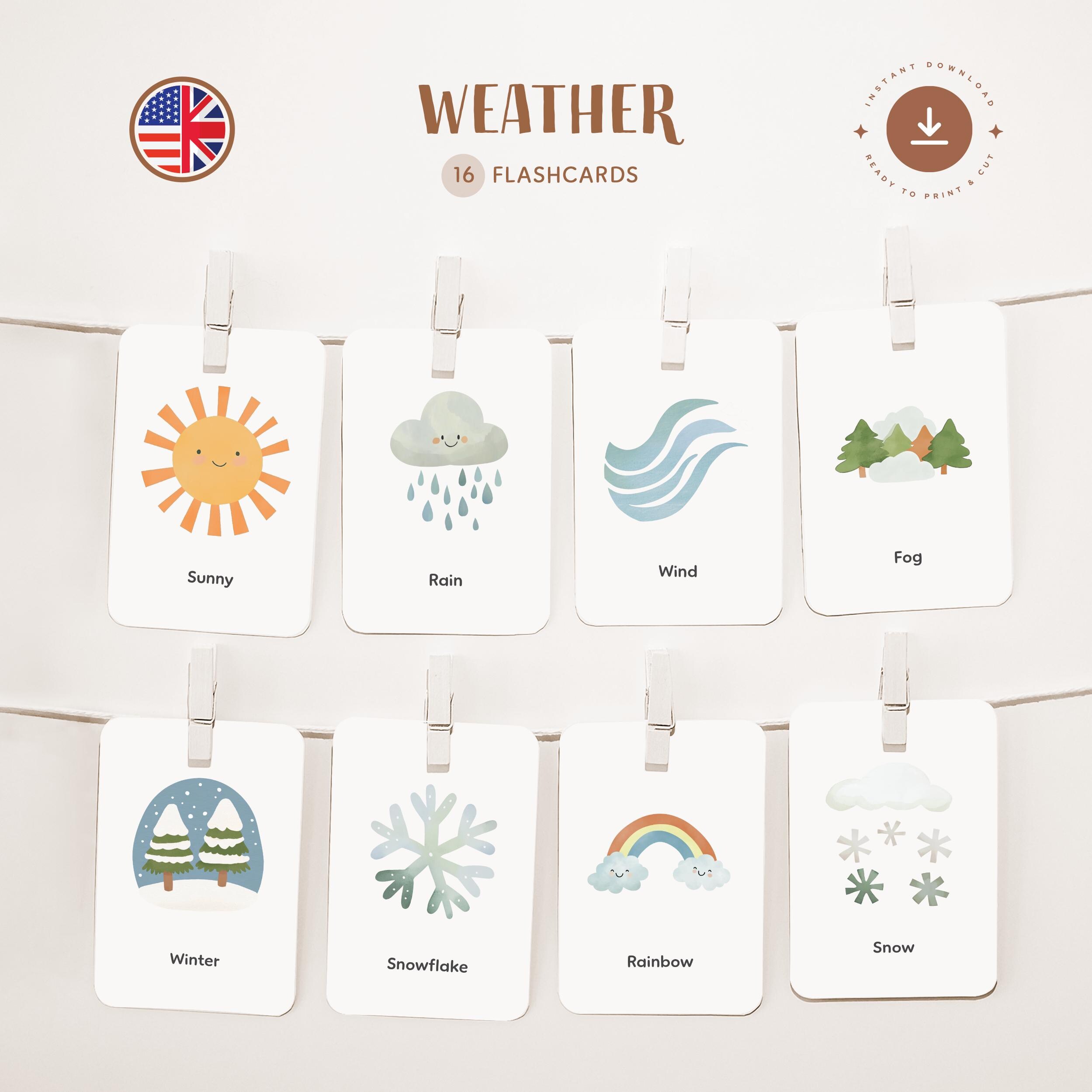 WEATHER • English • Printable Flashcards • Three-part Montessori Cards ...