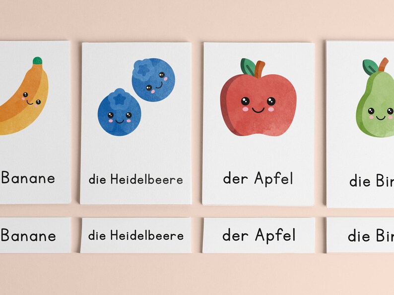 FRUITS German Printable Flashcards Three-part Montessori | Etsy
