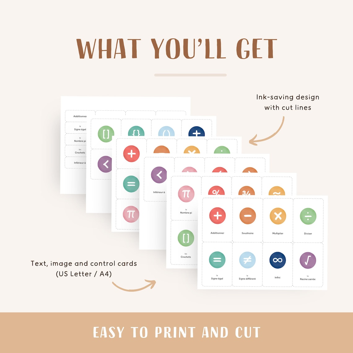 MATH SYMBOLS • French • Printable Flashcards • Three-part Montessori ...