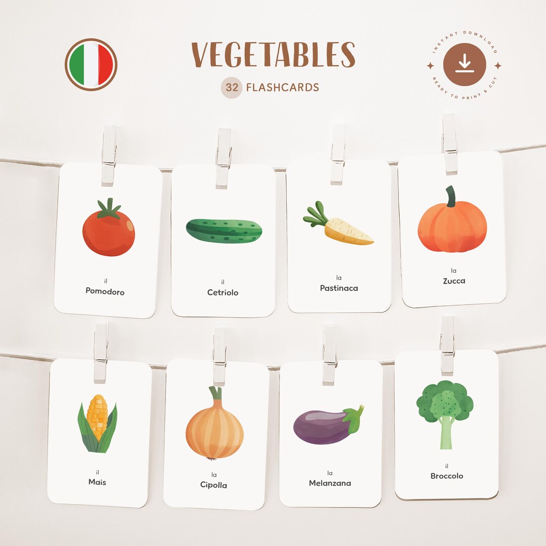 VEGETABLES • Italian • Printable Flashcards • Three-part Montessori ...