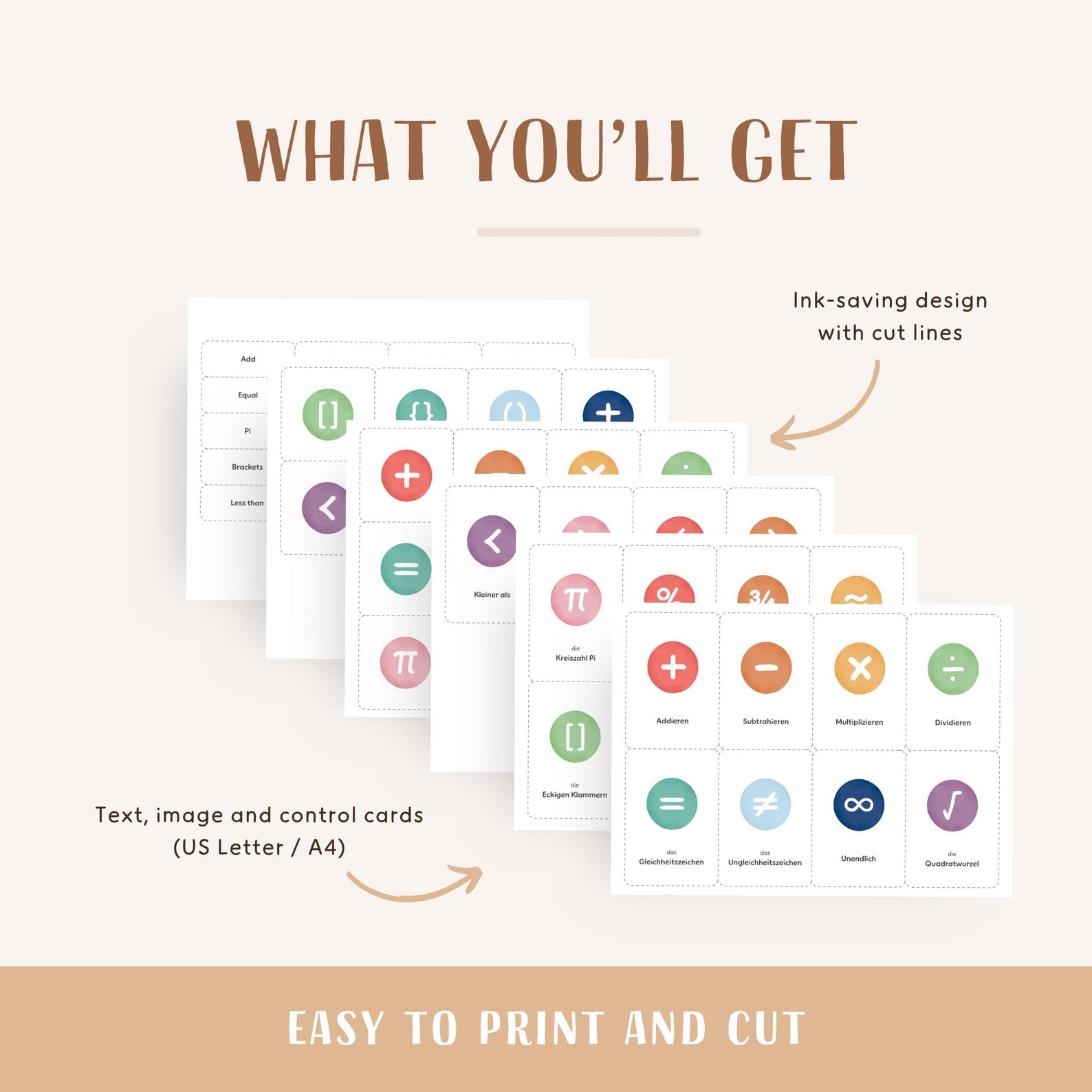 MATH SYMBOLS • German • Printable Flashcards • Three-part Montessori ...