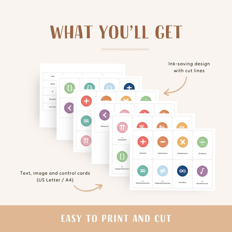 MATH SYMBOLS • German • Printable Flashcards • Three-part Montessori ...
