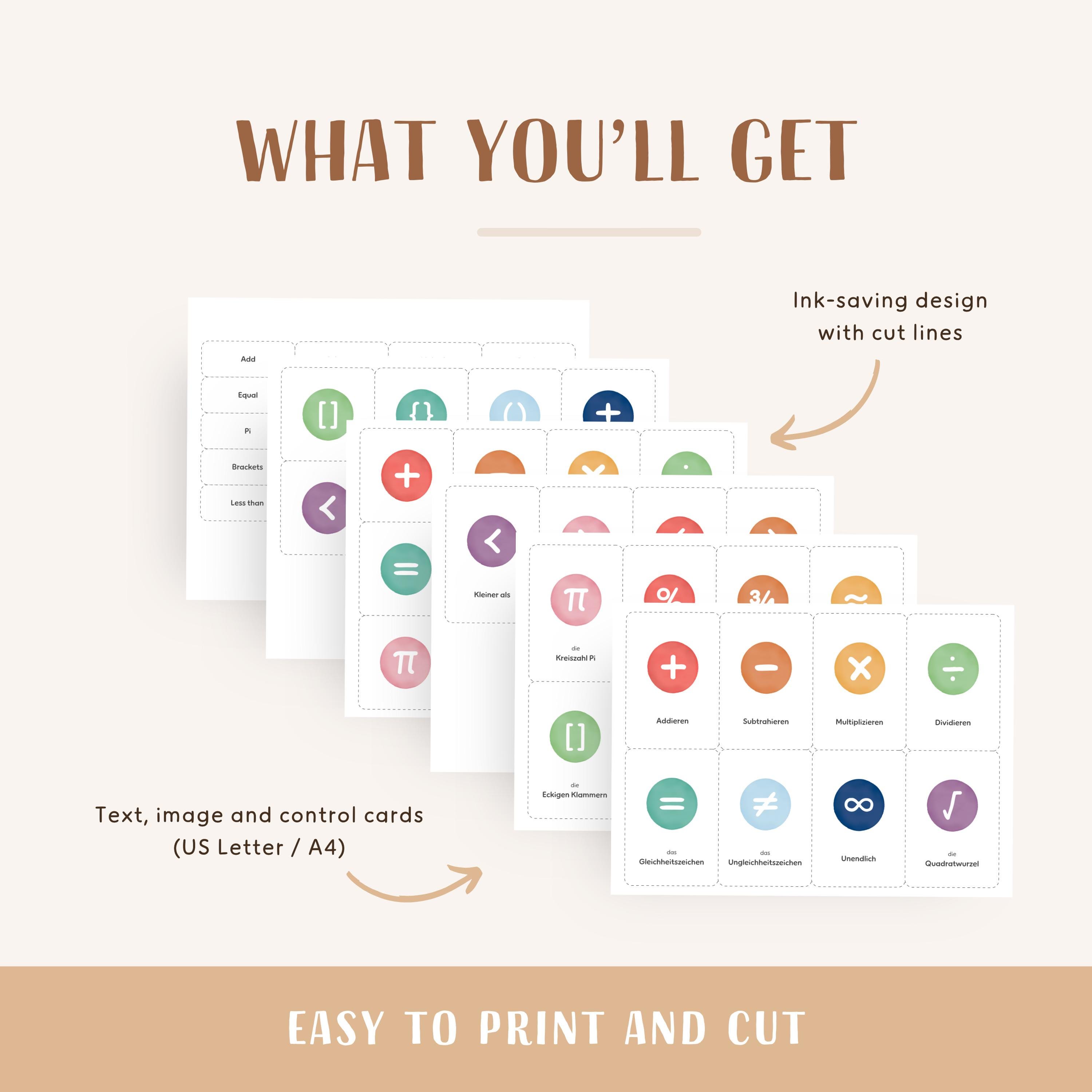 MATH SYMBOLS • German • Printable Flashcards • Three-part Montessori ...