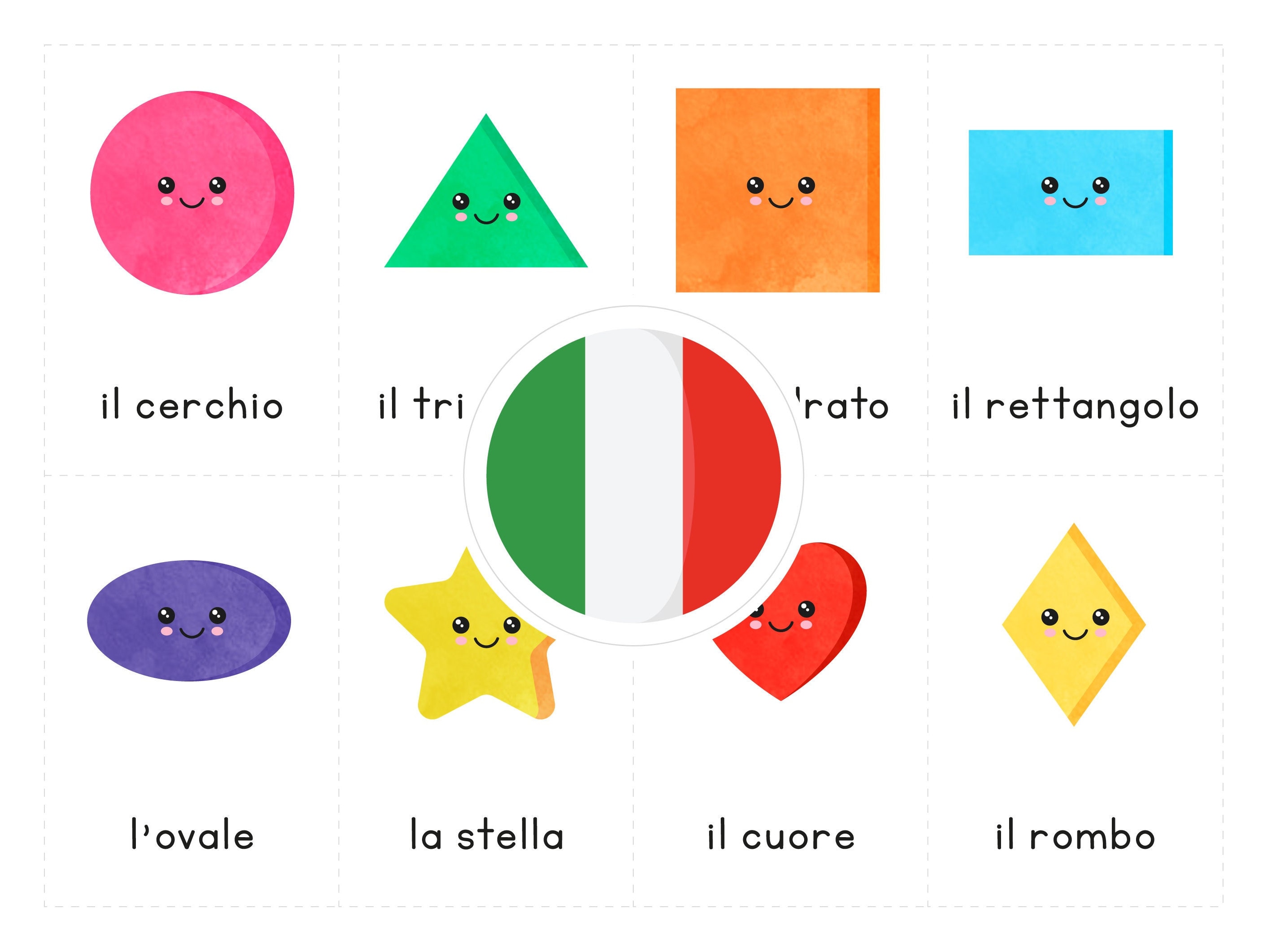 SHAPES & COLORS Italian Printable Flashcards Three-part - Etsy