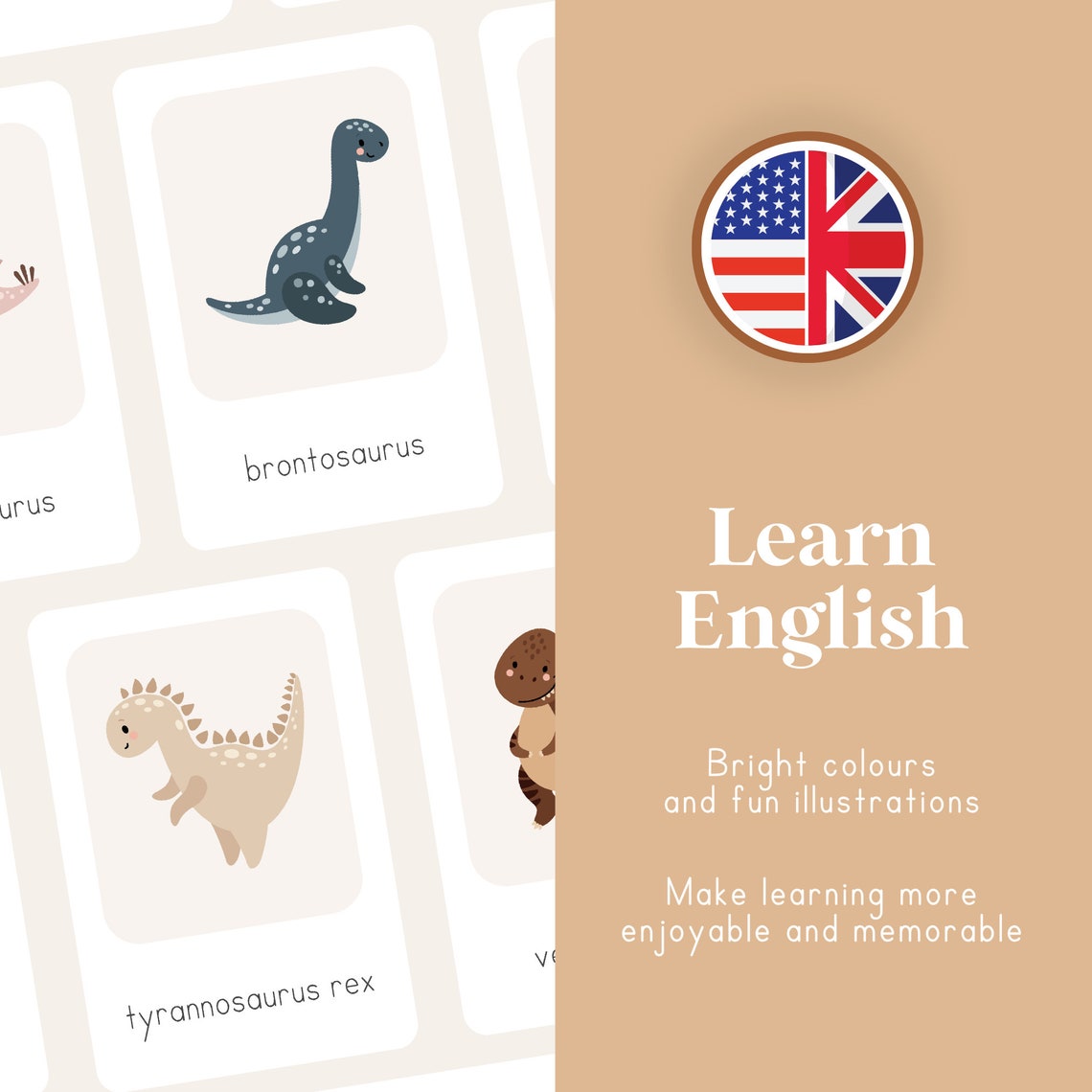 DINOSAURS English Printable Flashcards Three-part Montessori Cards - Etsy