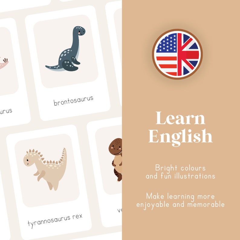 DINOSAURS English Printable Flashcards Three-part Montessori Cards - Etsy
