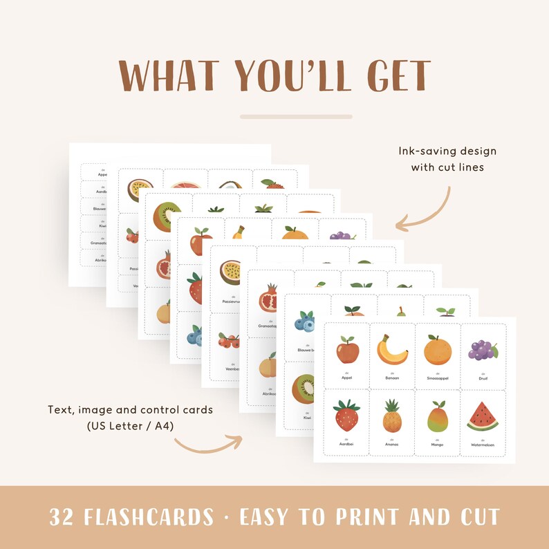 FRUITS • Dutch • Printable Flashcards • Three-part Montessori Cards ...