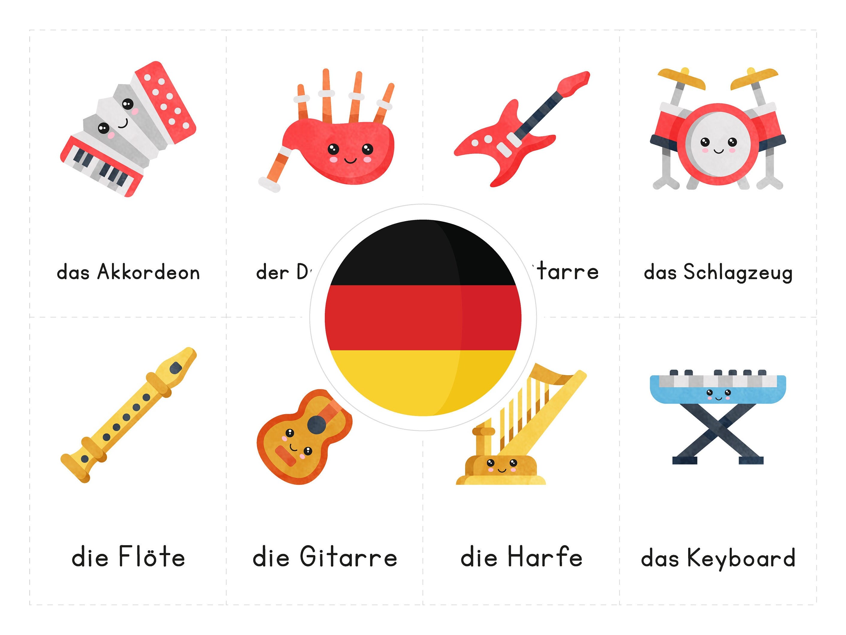MUSIC German Printable Flashcards Three-part Montessori - Etsy