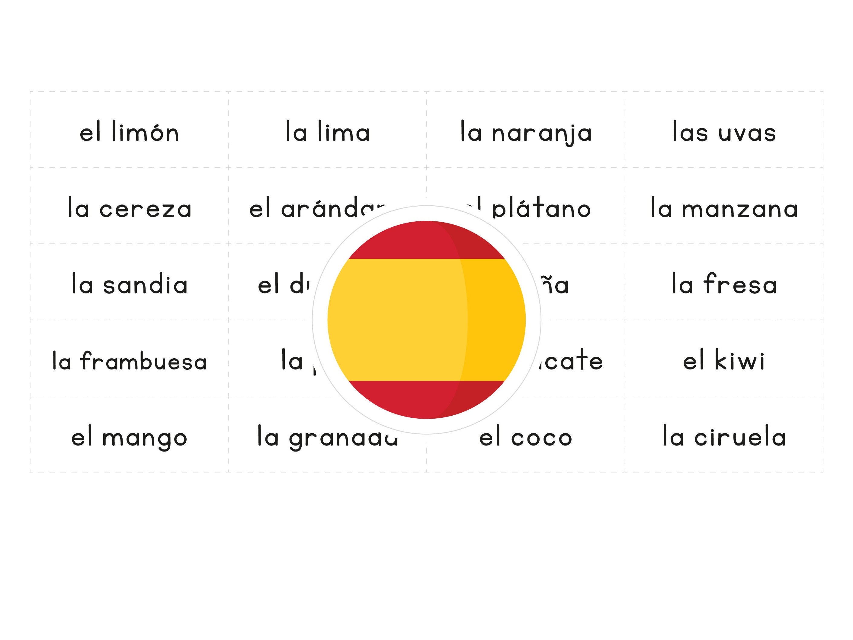 FRUITS Spanish Printable Flashcards Three-part Montessori Cards - Etsy