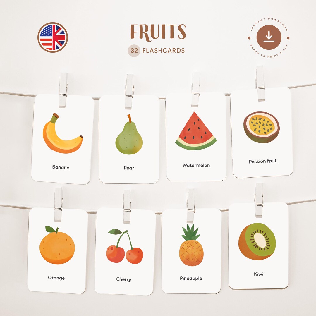 FRUITS • English • Printable Flashcards • Three-part Montessori Cards ...