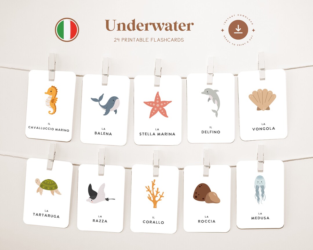UNDERWATER Italian Printable Flashcards Three-part Montessori Cards ...