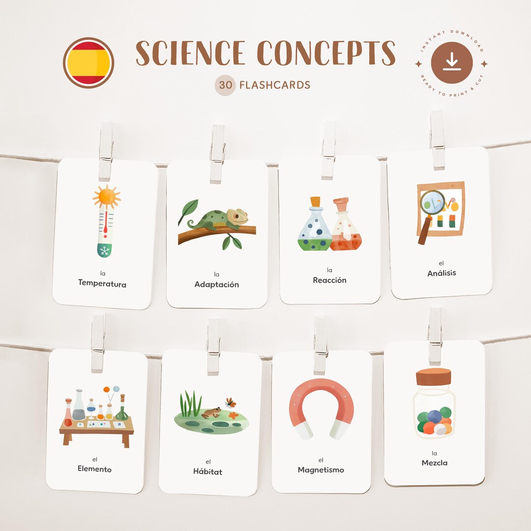 SCIENCE CONCEPTS • Spanish • Printable Flashcards • Three-part ...