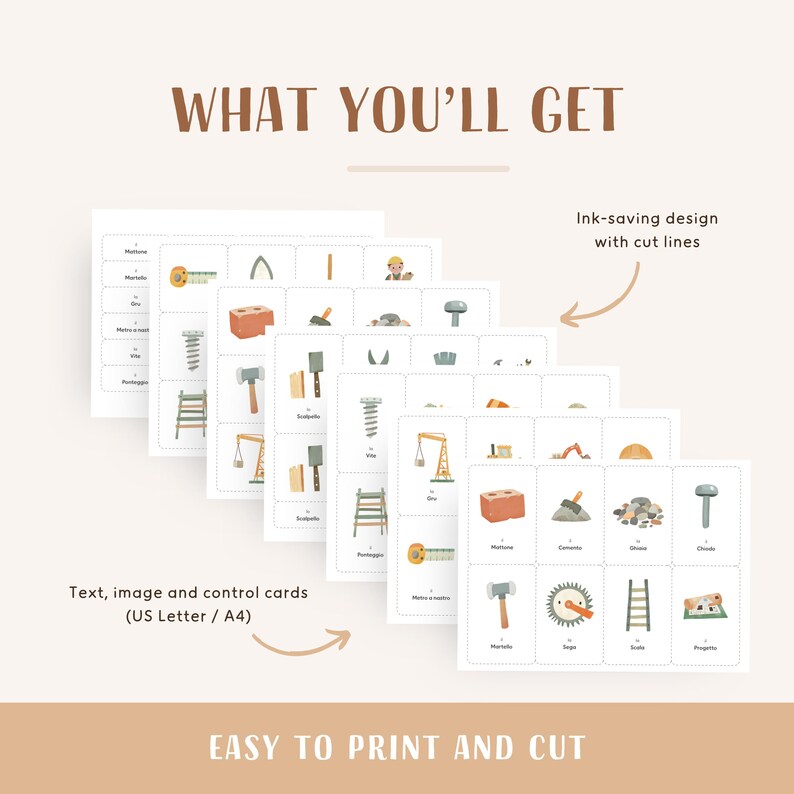 CONSTRUCTION • Italian • Printable Flashcards • Three-part Montessori ...
