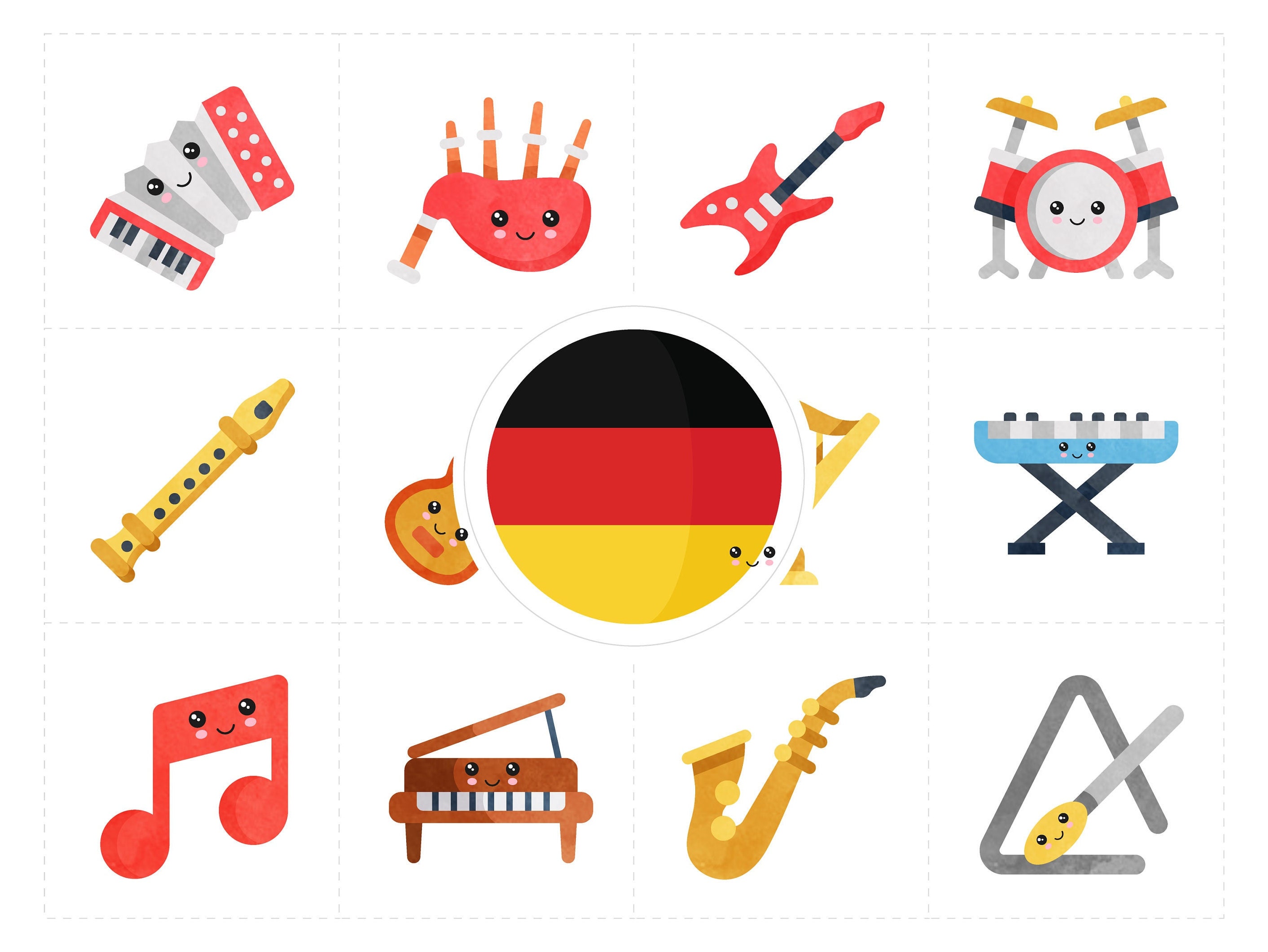 MUSIC German Printable Flashcards Three-part Montessori - Etsy
