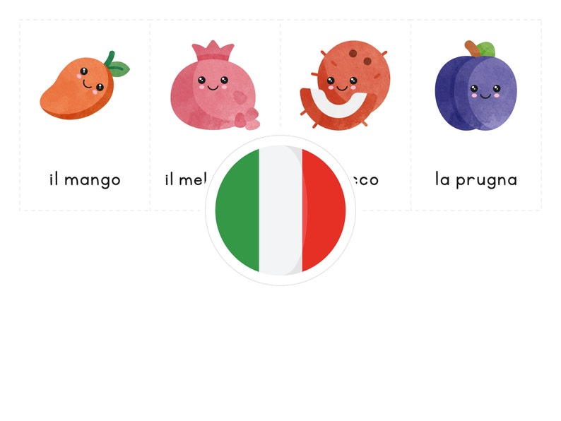 FRUITS Italian Printable Flashcards Three-part Montessori Cards - Etsy