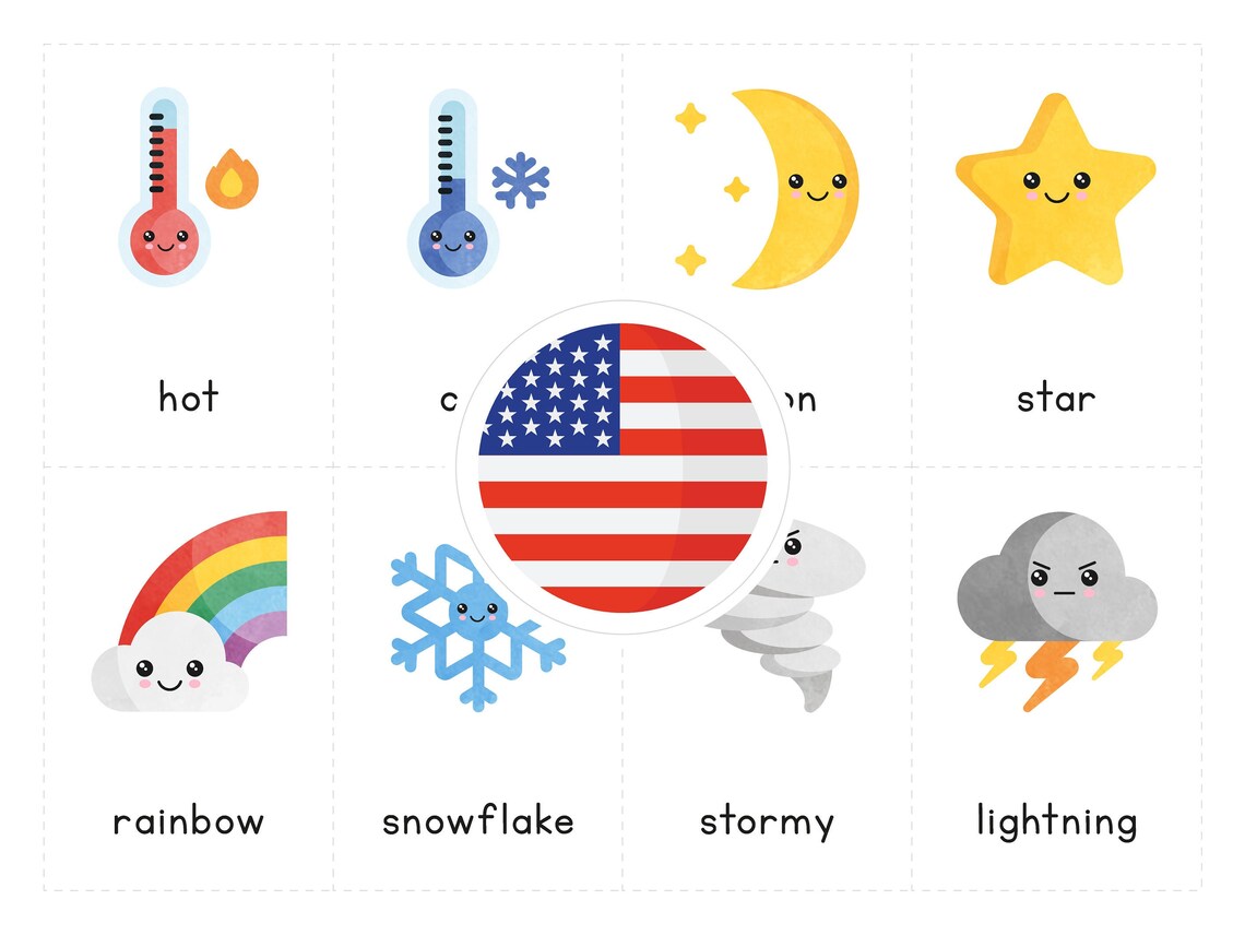 WEATHER English Printable Flashcards Three-part - Etsy