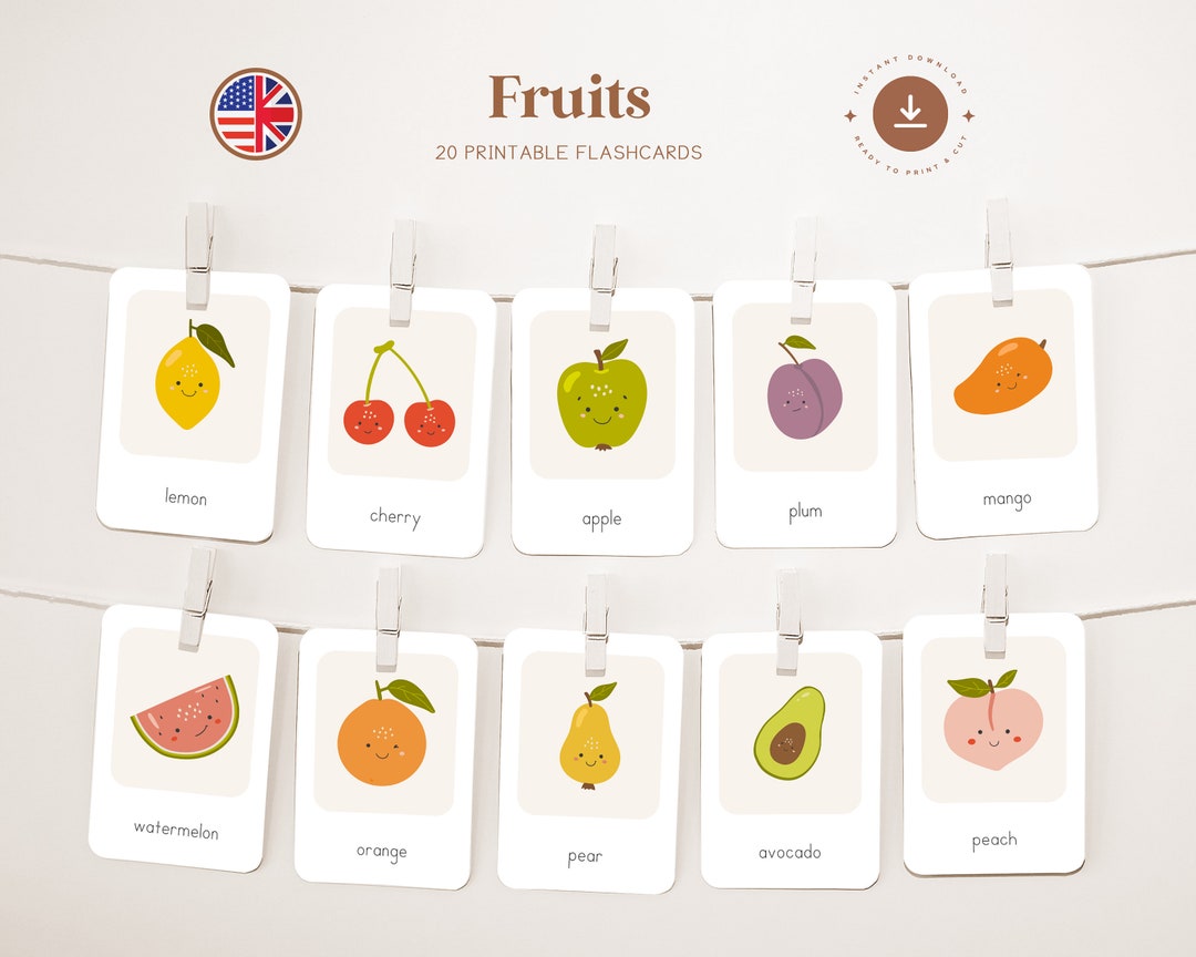 FRUITS English Printable Flashcards Three-part Montessori Cards - Etsy