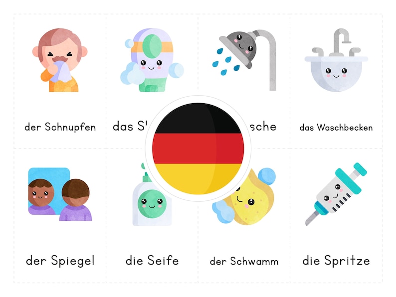 HEALTH & HYGIENE German Printable Flashcards Three-part - Etsy