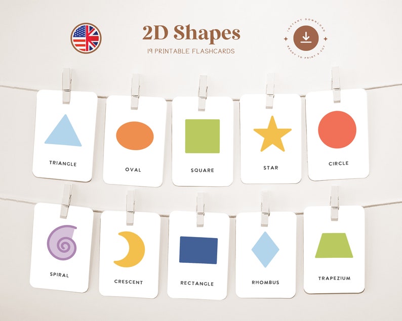 SHAPES • English • Printable Flashcards • Three-part Montessori Cards ...