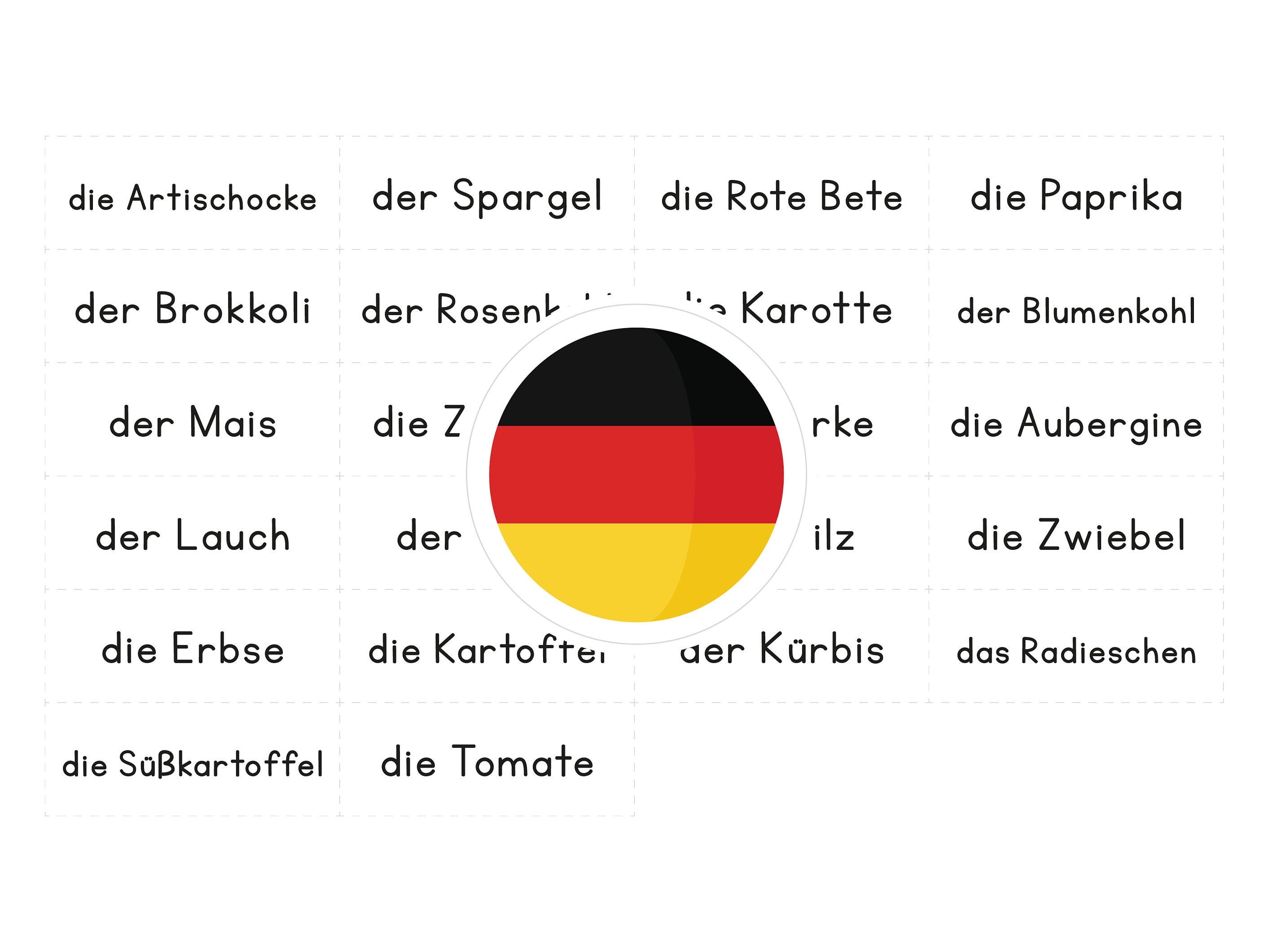 VEGETABLES German Printable Flashcards Three-part - Etsy