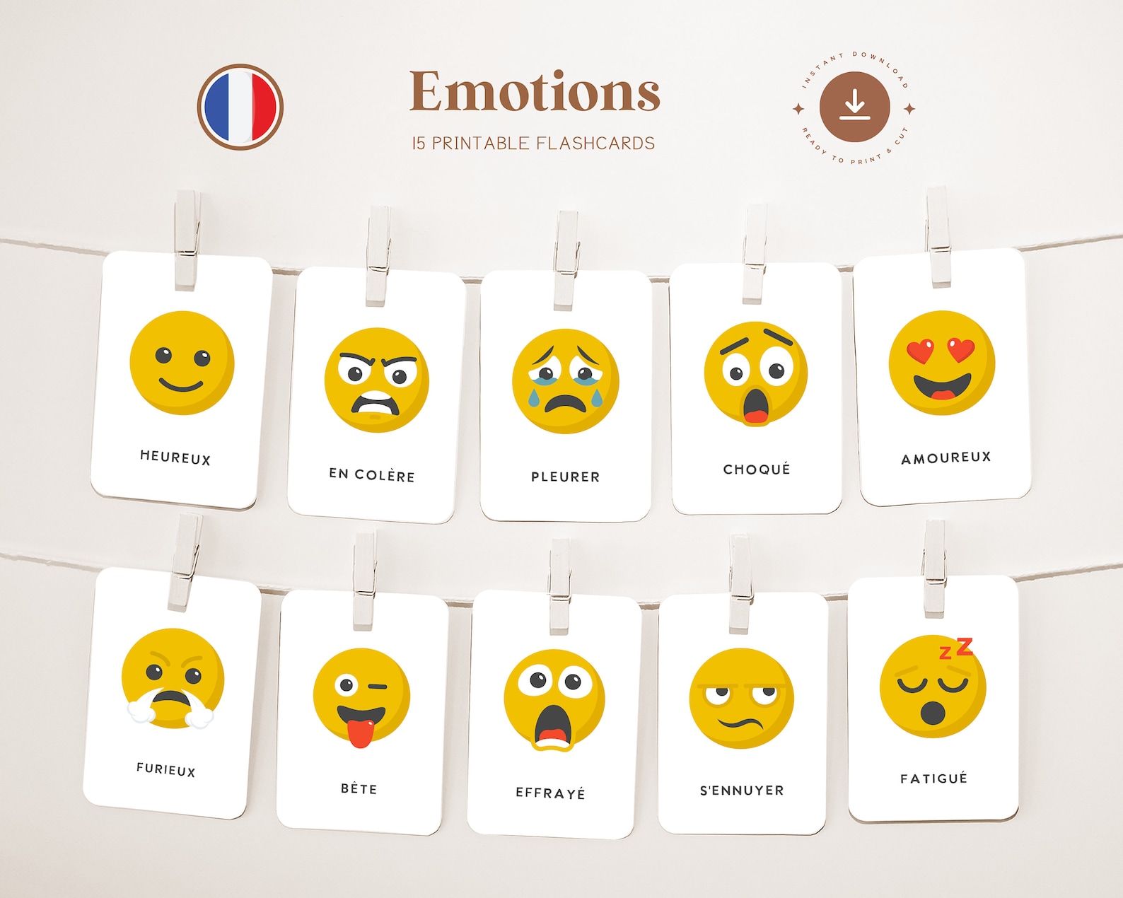 EMOTIONS • French • Printable Flashcards • Three-part Montessori Cards ...