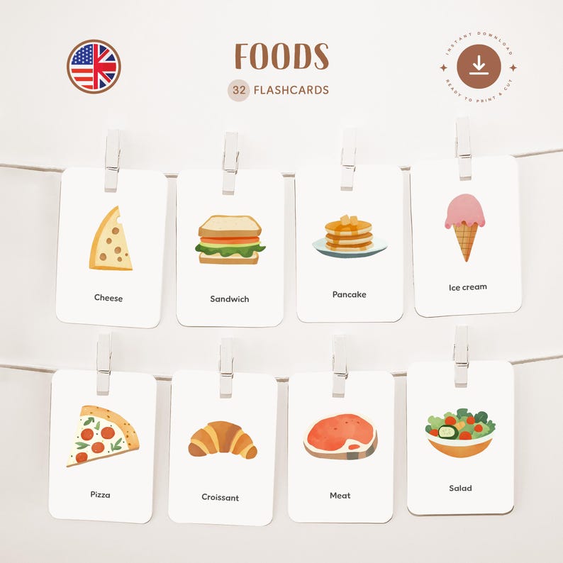 FOODS • English • Printable Flashcards • Three-part Montessori Cards ...