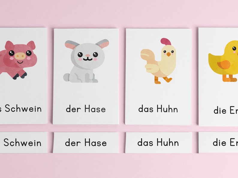 FARM ANIMALS German Printable Flashcards Three-part | Etsy