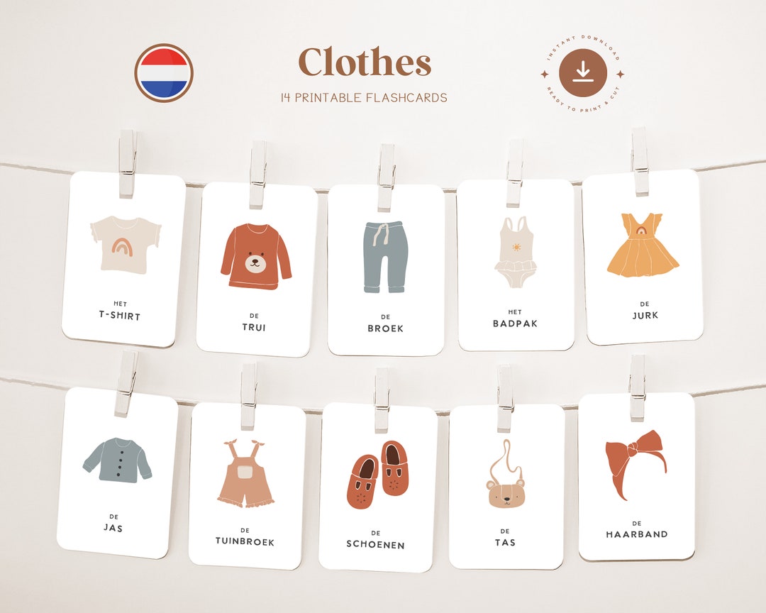 CLOTHES • Dutch • Printable Flashcards • Three-part Montessori Cards ...