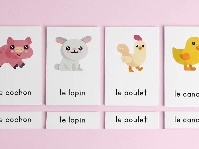FARM ANIMALS French Printable Flashcards Three-part - Etsy