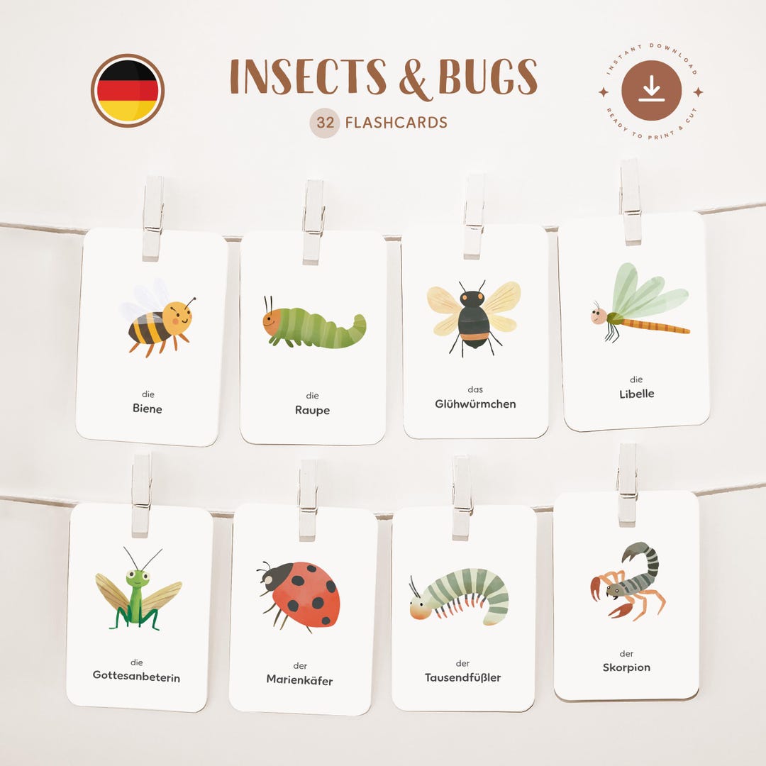 INSECTS & BUGS • German • Printable Flashcards • Three-part Montessori ...