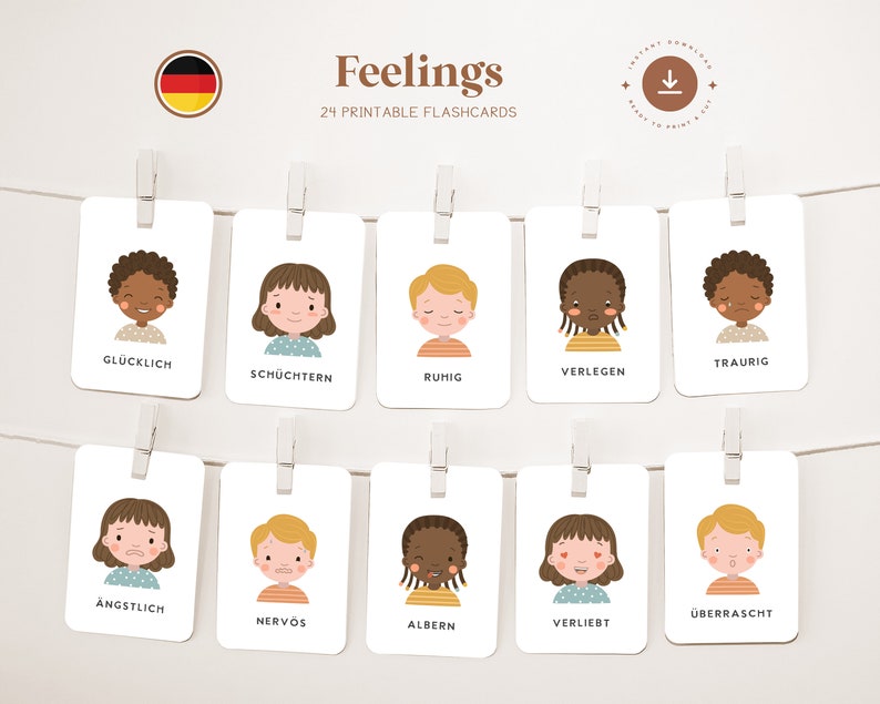 FEELINGS • German • Printable Flashcards • Three-part Montessori Cards ...