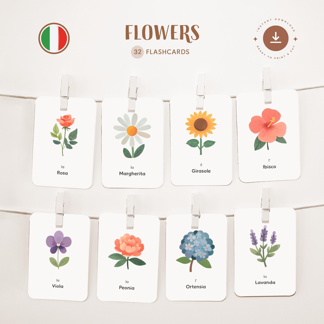 FLOWERS • Italian • Printable Flashcards • Three-part Montessori Cards ...