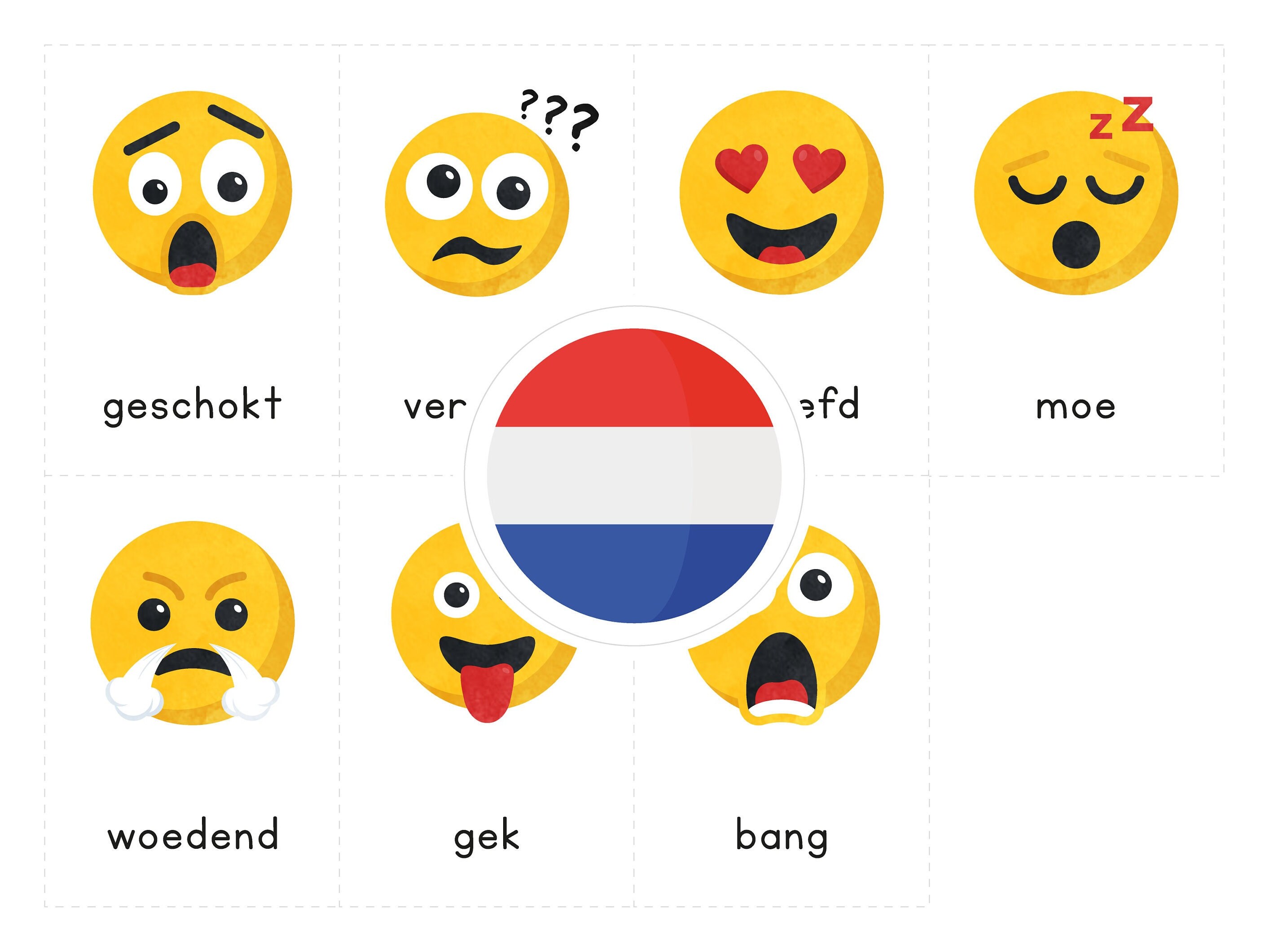 EMOTIONS Dutch Printable Flashcards Three-part Montessori Cards - Etsy