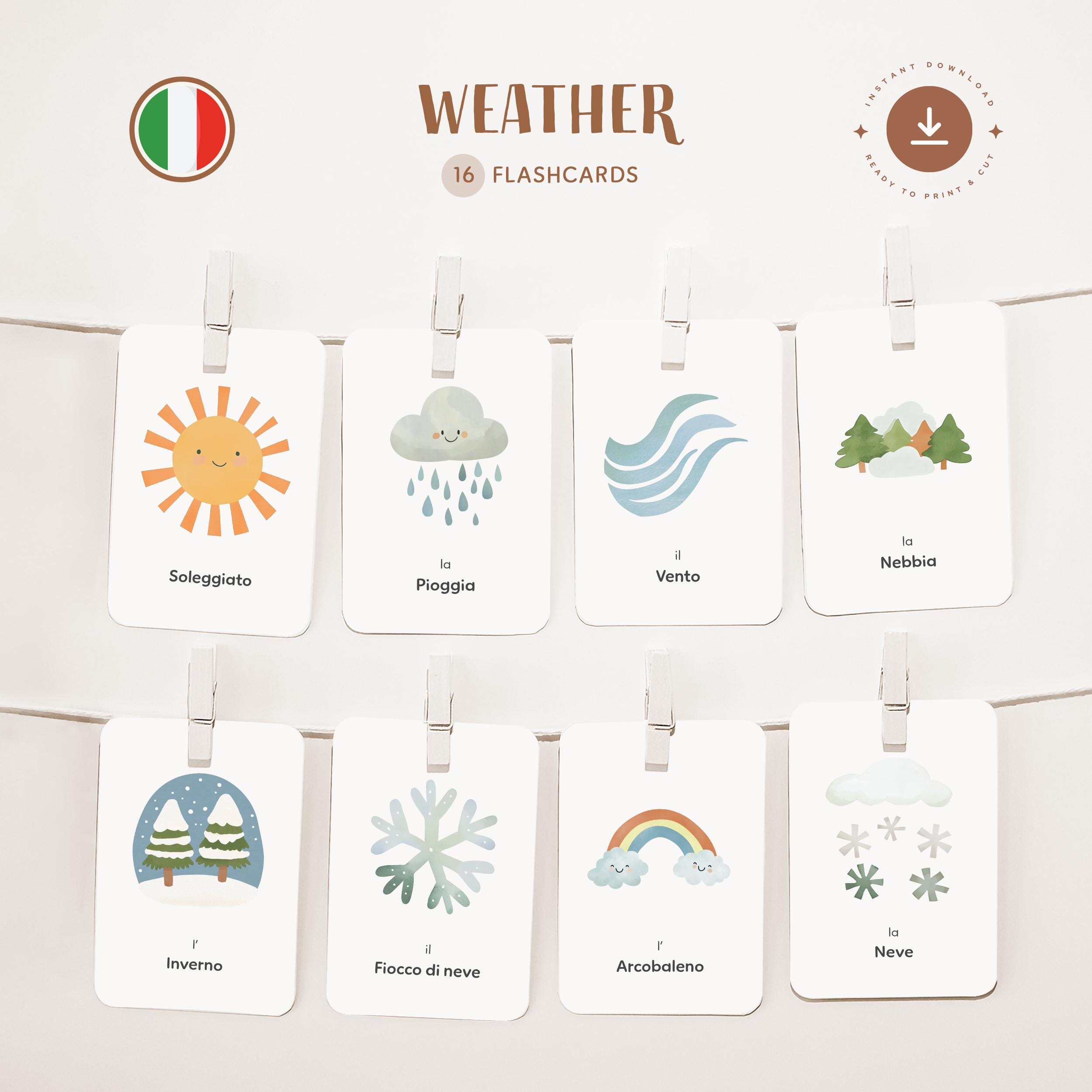 WEATHER • Italian • Printable Flashcards • Three-part Montessori Cards ...