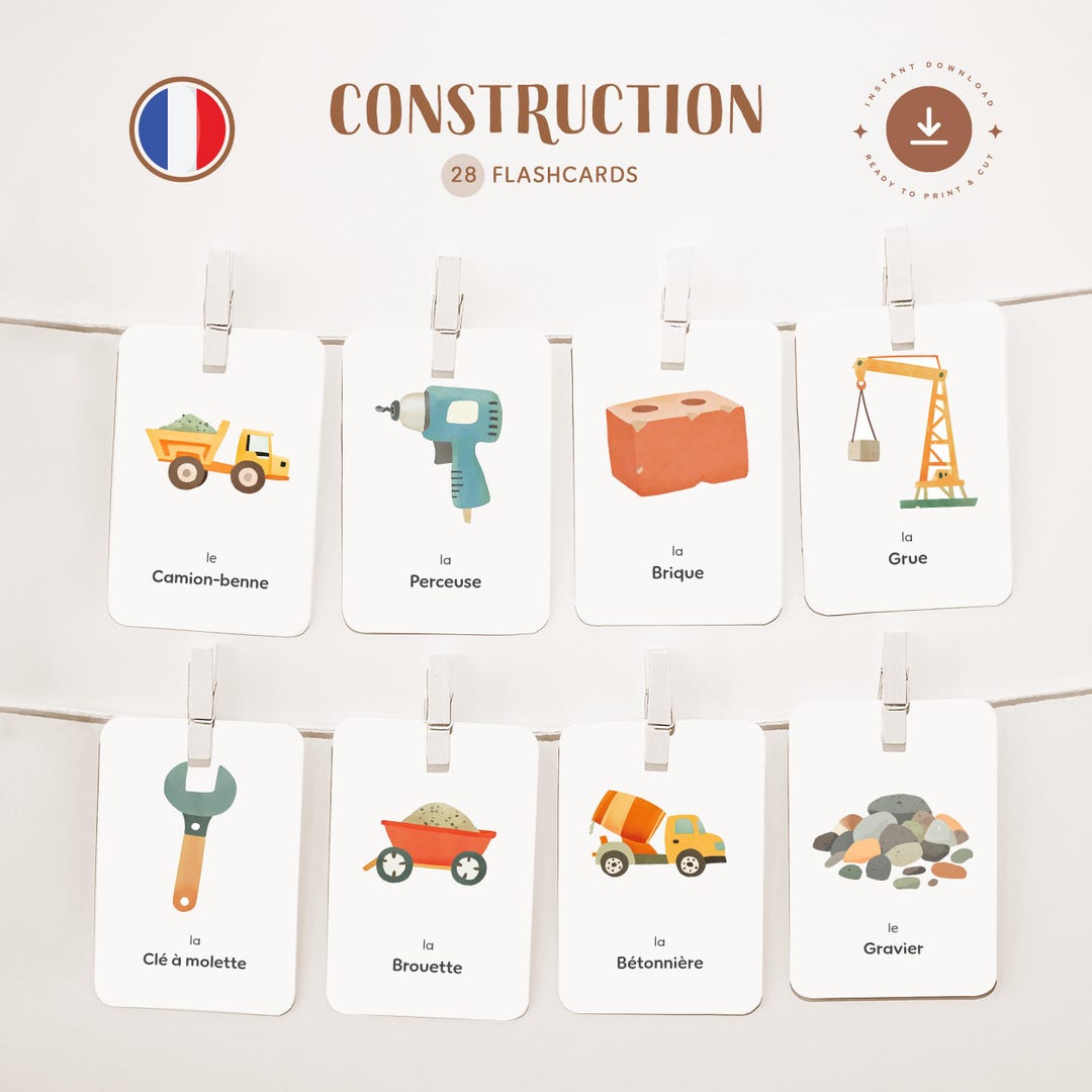 CONSTRUCTION • French • Printable Flashcards • Three-part Montessori ...